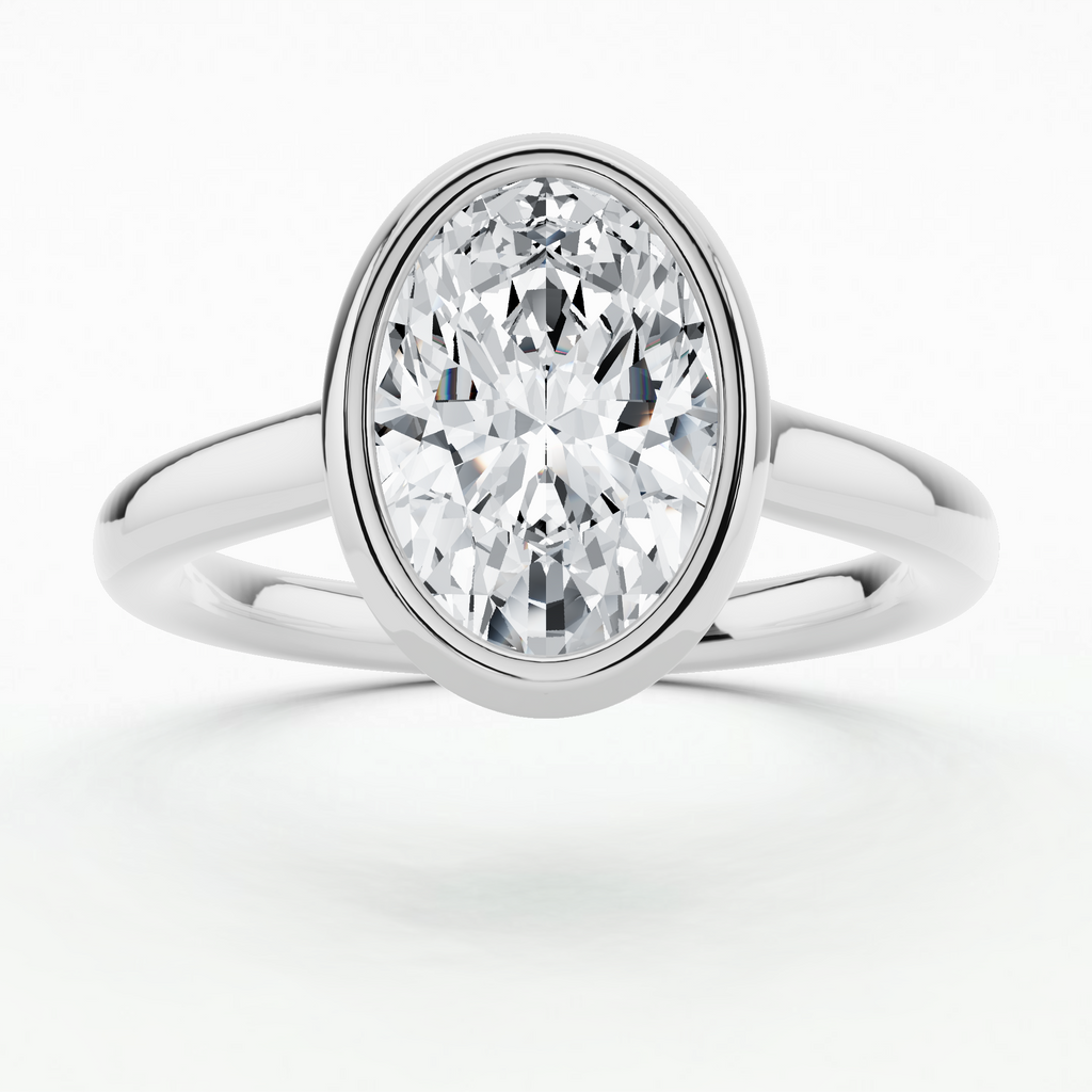 Slender Gold Shank Bezel Set Lab Grown Diamond Solitaire Ring with Cro ...