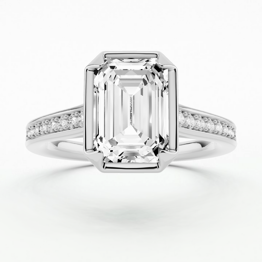 Buy Geometric Bezel Triangle Prongs Channel Set Shank Solitaire Ring ...