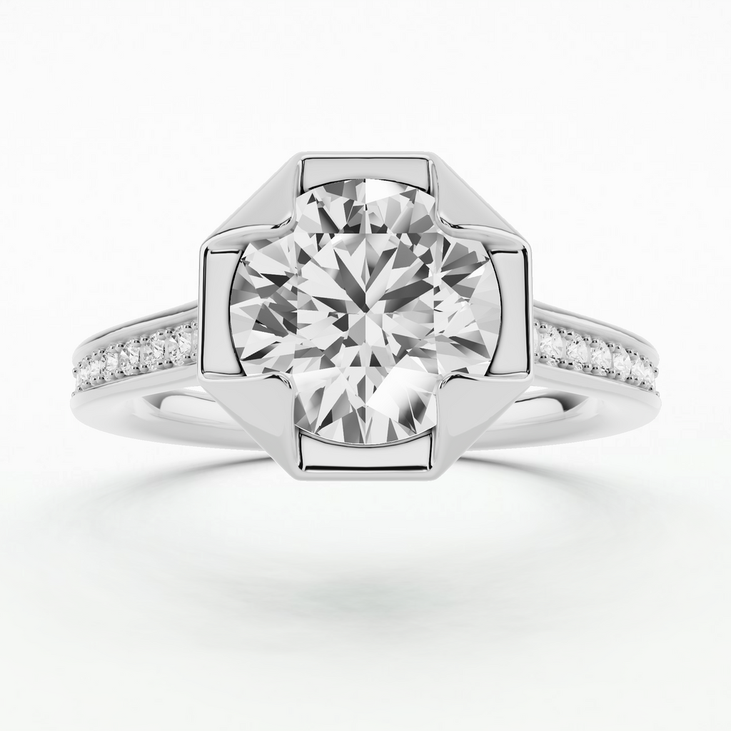 Buy Geometric Bezel Triangle Prongs Channel Set Shank Solitaire Ring ...